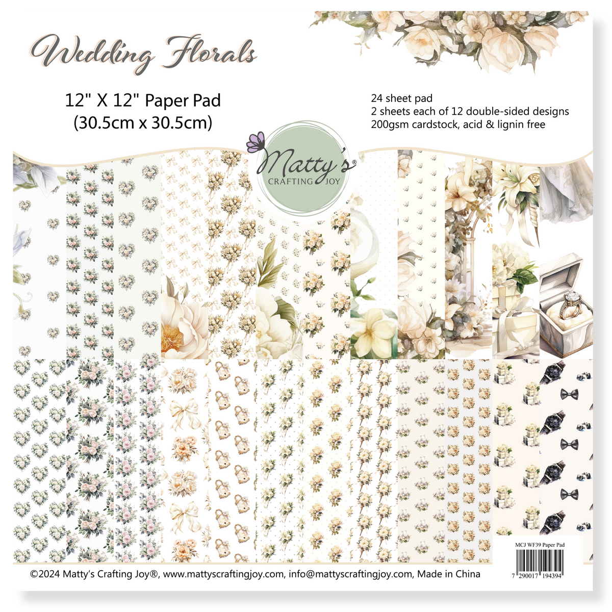 Matty's Crafting Joy - Wedding Florals Scrapbook Paper Pad, 12x12"